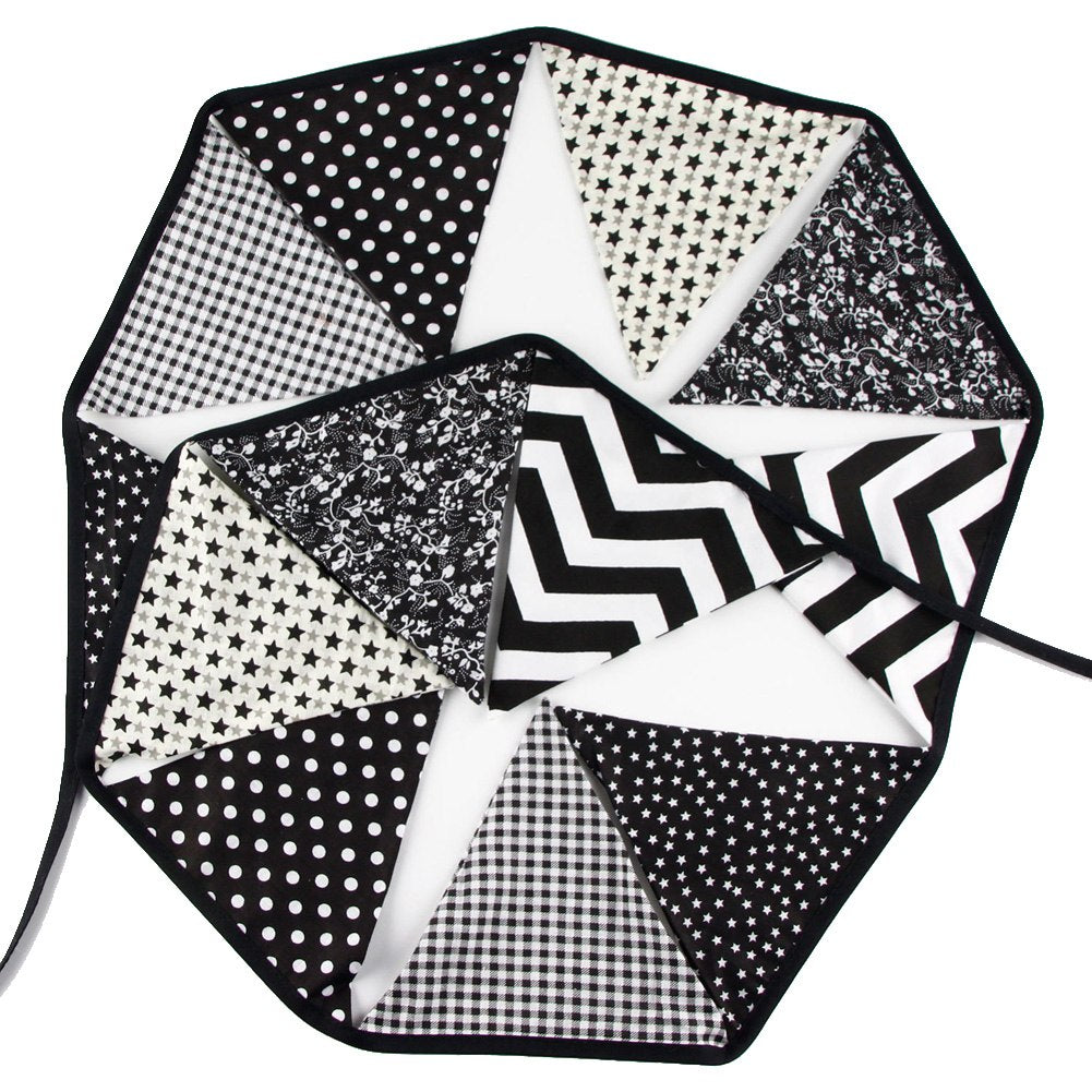 BLACK & WHITE COTTON BUNTING GARLAND FLAG BANNER – Glamp and Garden