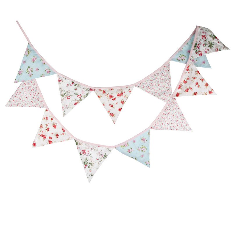 PINK VINTAGE STYLE FLOWER ROSES COTTON GLAMPING BUNTING BANNER PENNANT ...